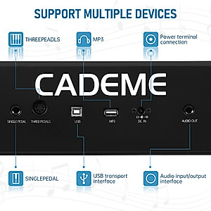 CADEME C-811D 88-Key Weighted Keyboard Digital Piano,Beginner Piano Full Size Electric Keyboard with Stand, Power Adapter, Triple Pedal (Black)