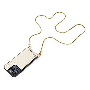 Bandolier Sheila Crossbody Phone Case and Wallet for iPhone 14 - Pyramid Studded Creme Vegan Leather with Gold Detail