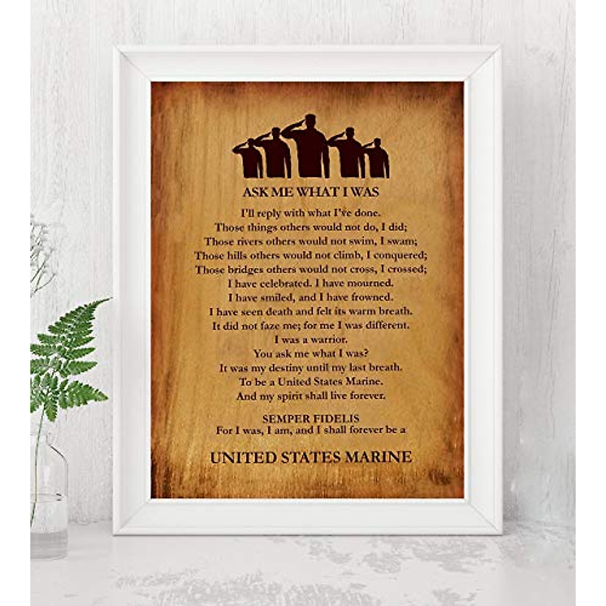 "Ask Me What I Was-Always A United States Marine"-Marine Corps-Wall Art- 8 x 10"-Wood Grain Typographic Print-Ready To Frame. Home-Office-Military Decor. Perfect Gift for All Marines. Semper Fi.