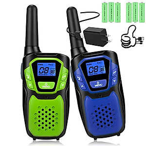 Walkie Talkies for Adult, Rechargeable Long Range Walky Talky Handheld Two Way Radio with NOAA Weather Channel, 6x1000MAH AA Batteries and USB Charger Included (Blue and Green 2 Pack)