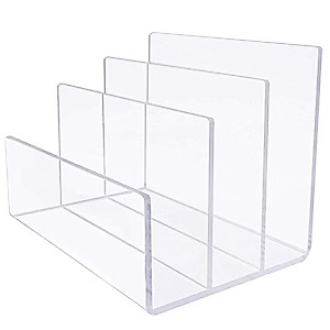 Clear Acrylic File Sorter, Desk File Folder Holder,File Folder Rack for Document Paper Letter Book Envelope Laptop Organizer, Clear Acrylic Office File Organizer on Office Desktop
