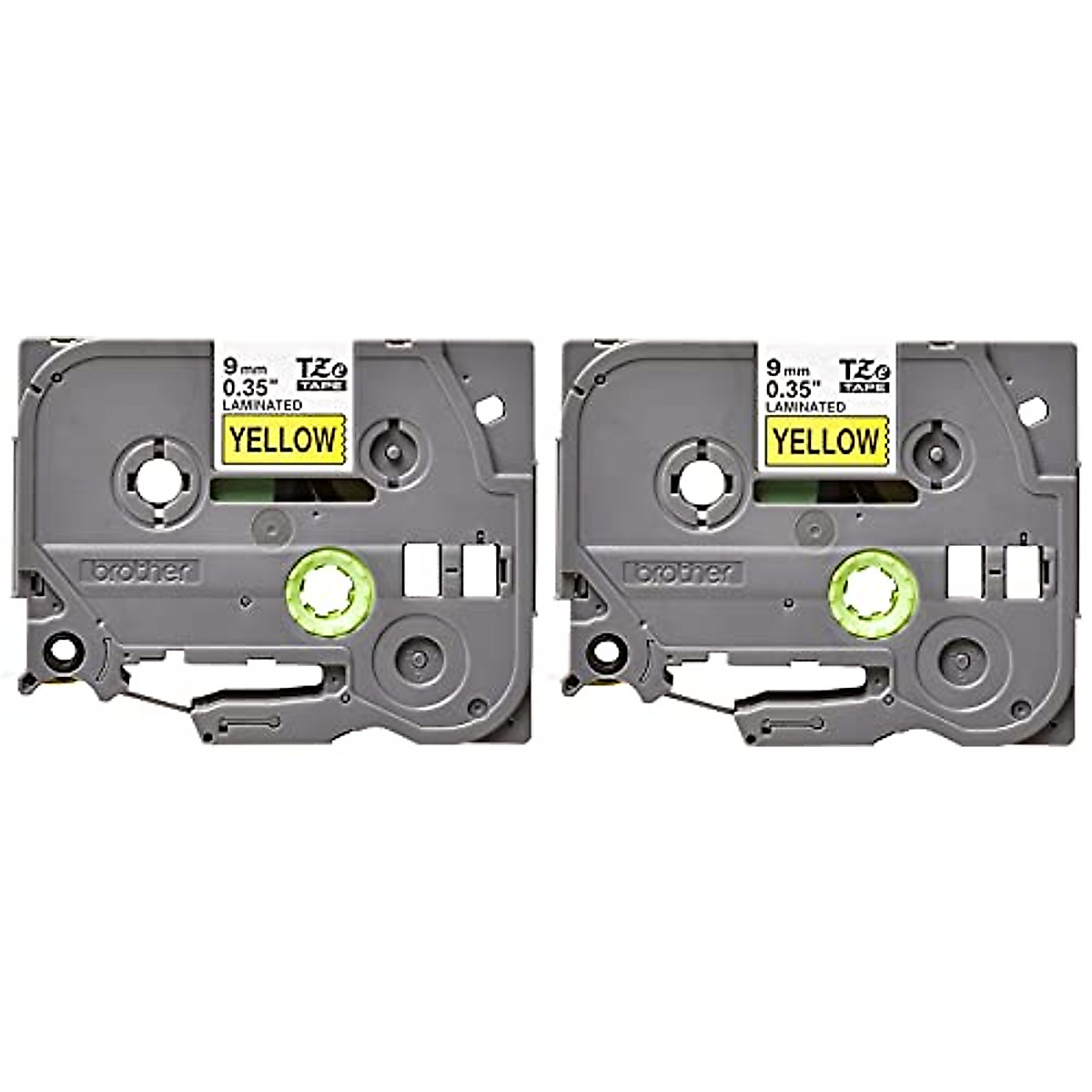 Brother Genuine P-Touch 2-Pack TZe-621 Laminated Tape, Black Print on Yellow Standard Adhesive Laminated Tape for P-Touch Label Makers, Each Roll is 0.35"/9mm (3/8") Wide, 26.2 (8M) Long