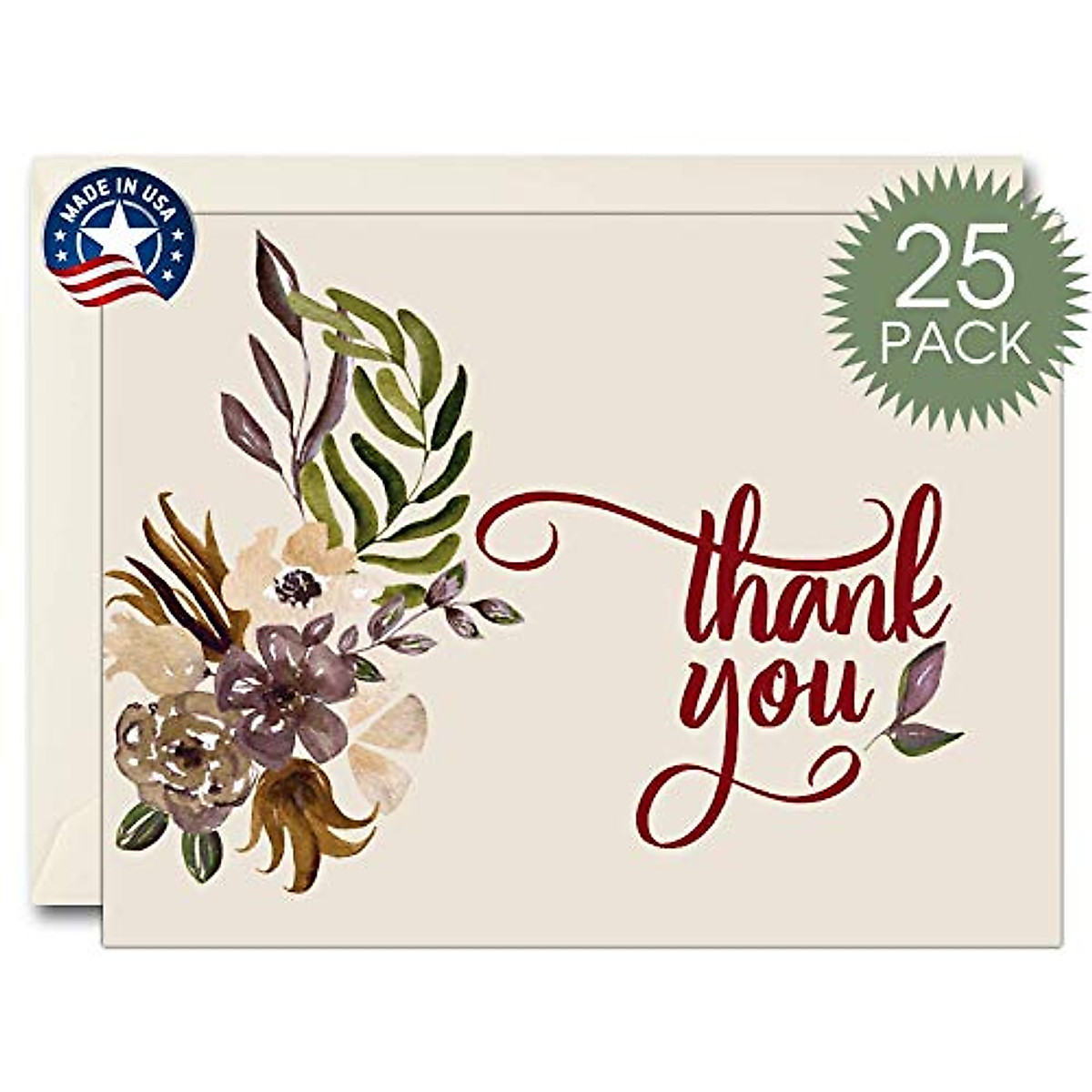 Funeral Thank You Cards - Sympathy Bereavement Thank You Cards With Envelopes - Message Inside (25, Fall Flowers)