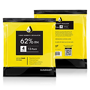 Cloudious9-62% 2-Way Humidity Pack Regulator 4 Gram - 12 Count 4 Gram Pack for Humidors Herb Flower - Individually Sealed Bag – Solution for Convenient Humidification