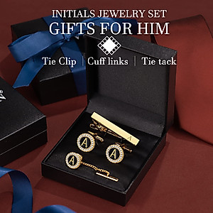 HAWSON Tie Clips for Men, Cufflinks for Men, Tie Tack & Lapel pins for Men, Suitable for Neckties and French Cuff or Dress Shirt Suits, Jewelry Box Packed, Initials Designed