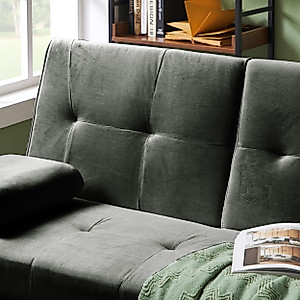 MWrouqfur 66" Modern Linen Fabric Sofa Bed Futon,Convertible Folding Sleeper Couch Bed with Cup Holders w/Removable Armrest,Loveseat Recliner Sofa for Living Room Apartment Office (Grey)