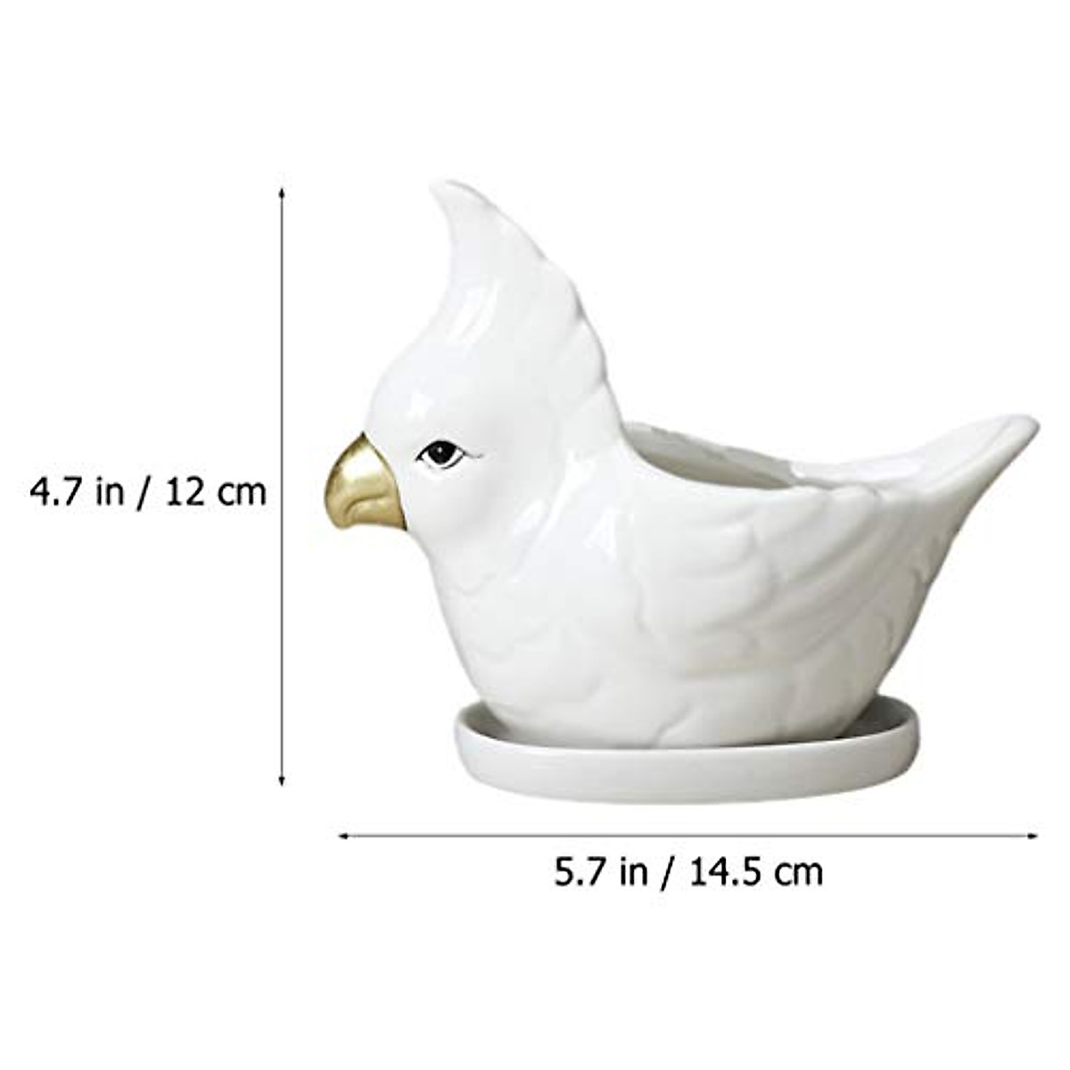 Homoyoyo Parrot Planter Pot Ceramic Flower Pot for Bonsai Mini Parrot Shape Succulent Planter with Saucer for Suculent Cactus Flower Pot Holder Bird Figurine for Desk Decoration White