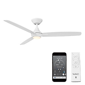 WAC Smart Fans Blitzen Indoor and Outdoor 3-Blade Smart Home Ceiling Fan 54in Matte White with 3000K LED Light Kit and Remote Control works with Alexa and iOS or Android App