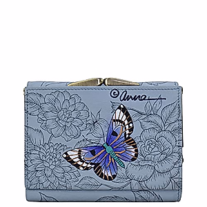 Anna by Anuschka Women's Ladies Three Fold Wallet, Butterfly Garden Blue