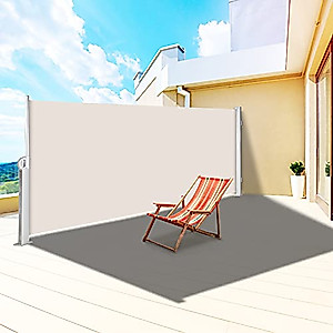 Beige Retractable 71''*118'' Awning--Rugged Full Aluminum Rust-Proof; Patio Sunshine Screen; Privacy Divider; Wind Screen. Longer Service Life, Suitable for Courtyard, Roof Terraces and Pools