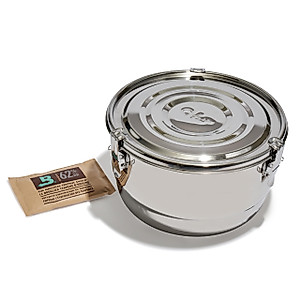CVault 4 Liter Airtight Humidor Storage Container for Herbs, Weed, Spices, Food - Stainless Steel Harvest Container w/ Humidity Pack