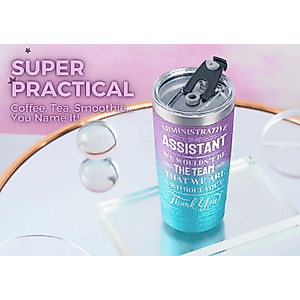 Onebttl Administrative Professional Day Gifts for Administrative Assistant, Secretary, 20 oz Stainless Steel Tumbler for Women - Thank You - Blue Purple Gradient Glitter