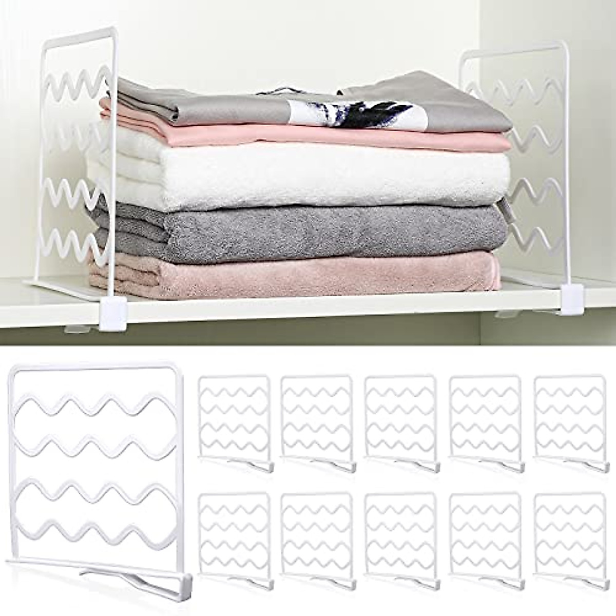 Jetec 16 Pieces Plastic Shelf Dividers Closet Divider Shelf Separator Adjustable for Closets Wardrobes Cabinets Bookshelves Organization and Storage, White