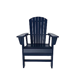 WO Outdoor Adirondack Patio Dining Chair Table 5 PCS Set Seashell Back Armchair Round Table Retro Aesthetic for Outside Restaurant Dining, Resort, Hotel, Lawn, Garden (Navy Blue)