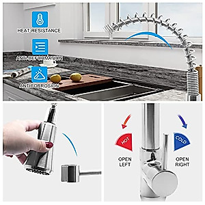 Silver Kitchen Faucet Commercial Solid Brass Brushed Nickel Kitchen Tap - 3 Spray Modes Kitchen Sink Faucets, Single Handle 360º Swivel Single Hole Kitchen Faucet