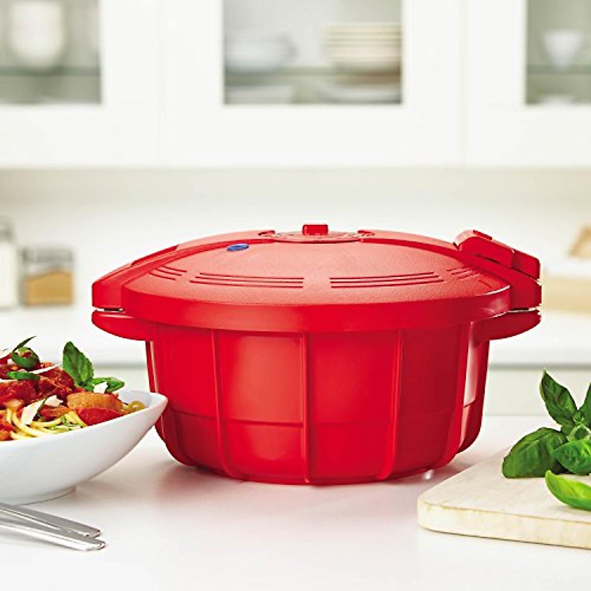SilverStone 51388 Microwave BPA Free Microwave Pressure Cooker - 3.4 Quart, Red