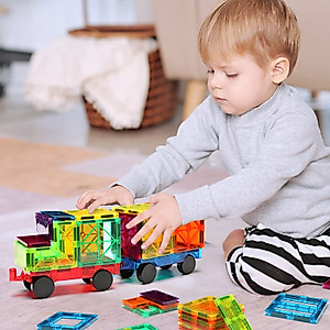 Gemmicc 2 PCS Magnetic Car Set,Magnet Construction Vehicle,Magnet Car Truck Compatible with Magnetic Tiles,STEM Educational Toys for Boys and Girls