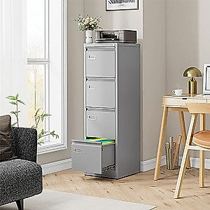 Yizosh 4 Drawer File Cabinet with Lock, Filing Cabinets for Home Office, Metal Locking Office File Storage Cabinets with Drawers, Vertical Small Filing Cabinet Organizer for Legal/A4