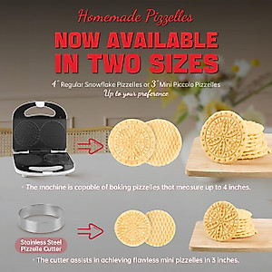 SugarWhisk Mini Pizzelle Maker Machine with a 3'' Cutter, Mini Stroopwafel Iron, Bake 2 x 4'' Pizzelles or 3'' Stroopwafels, Excellent for Holiday, Party, Dessert Treat Making & More