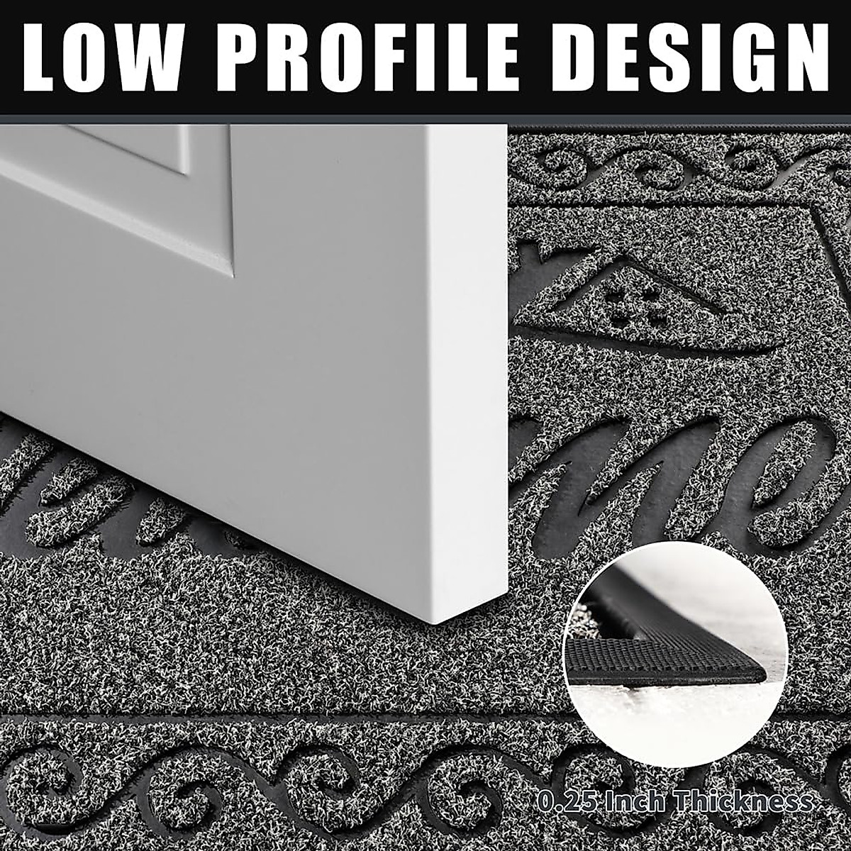 Yimobra Welcome Mat, Heavy Duty Durable Door Mats for Home Entrance Outdoor Indoor, Front Doormat for Outside Patio Floor Entry Porch Garage Office, Waterproof, Low Profile, 29.5 x 17, Black Grey