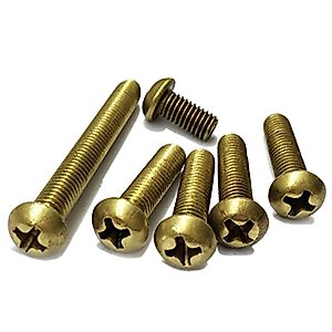 M2.5 x 12mm Phillips Pan Head Machine Screws,Brass,Metric,Full Thread,Right Hand,Pk 50