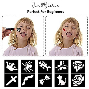 Jim&Gloria Face Paint Kit With Gold And Silver 12 Colors Large Washable Face & Body Painting Crayons with Stencils Kids Toddlers and Adults Gifts Crafts For Christmas Stocking Stuffers Safe For Sensitive Skin