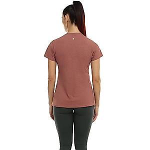 icyzone Workout Shirts Yoga Tops Activewear V-Neck T-Shirts for Women Running Fitness Sports Short Sleeve Tees (Black/Cream White/Brick, XL)