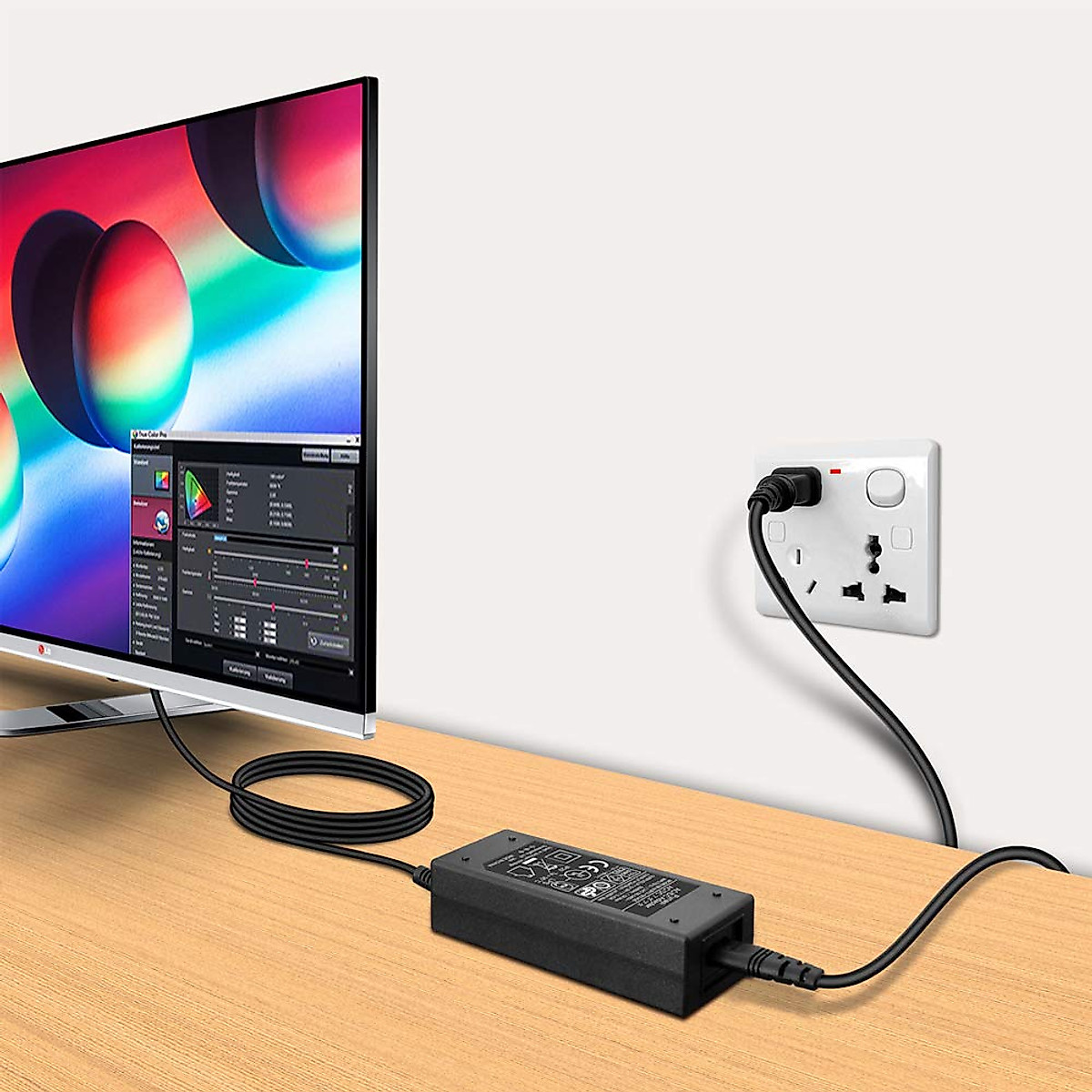 19V AC Adapter for LG Monitor 65W Power Supply Fits for LG 19" 20" 22" 23" 24" 27" LED LCD HD TV Widescreen Flatron IPS236V IPS236-PN LG 24MP48HQ 25UM58-P 27GL83A-B Charger Cord Replacement