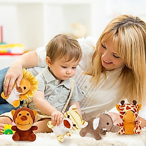 12 Pieces Mini Safari Stuffed Animals 4.8 Inch Jungle Zoo Animal Plush Cute Elephant Monkey Giraffe Leopard Deer Lion Tiger Hippo for Baby Shower Birthday Party Teacher Student Award