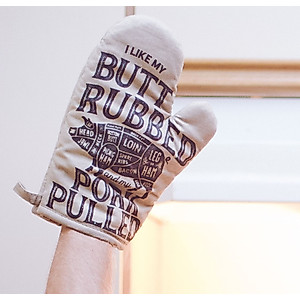 I Like My Butt Rubbed and My Pork Pulled Oven Mitt Funny BBQ Grilling Cookout Kitchen Glove Funny Graphic Kitchenwear Funny Food Novelty Cookware Grey Oven Mitt