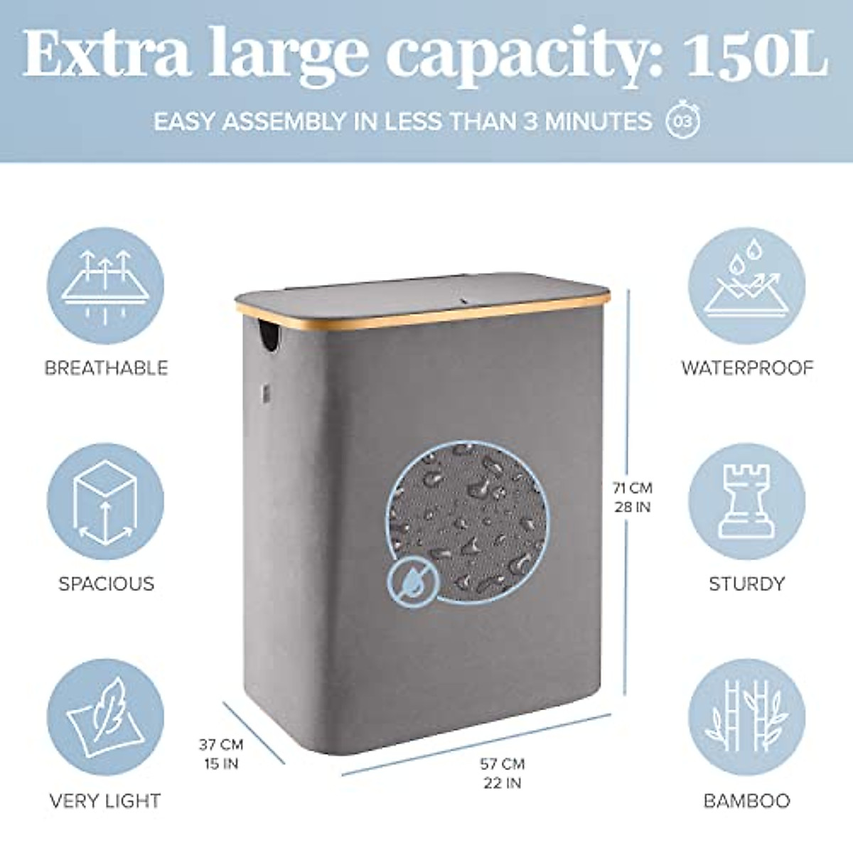 Lonbet - Gray Double Laundry Hamper with Lid, 2 Sections and Removable Bags, Hamper for Laundry 2 Compartment to Simplify Laundry Day for Busy Moms, 39.6 Gallons (3-5 Loads in a Washing Machine)