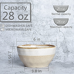 Bosmarlin Ceramic Soup Bowl Set of 4, 28 Oz, Cereal Bowl for Oatmeal, Dishwasher and Microwave Safe (Beige, 6 inches)