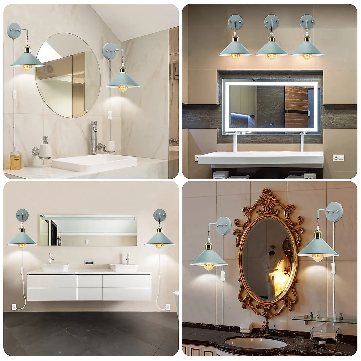 KEWANNO Plug in Wall Sconces, 2PACK Wall Lamp with Plug in Cord, Plug in Wall Light Sconces, Sconces Wall Lighting Plugin, E26 Modern Wall Light Fixtures (Blue)