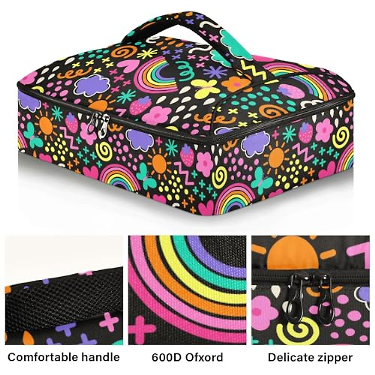 Kcldeci Insulated Thermal Food Carrier Insulated Casserole Carrier for Hot or Cold Food,Rainbow Flower Insulated Tote Bag for Potluck Cookouts Parties Picnic,Lasagna Lugger