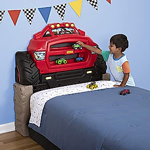 Simplay3 Monster Truck Headboard, Twin Size Plastic Car Bed Headboard for Kids, Toddlers and Boys with Toy Car Storage - Red, Made in USA