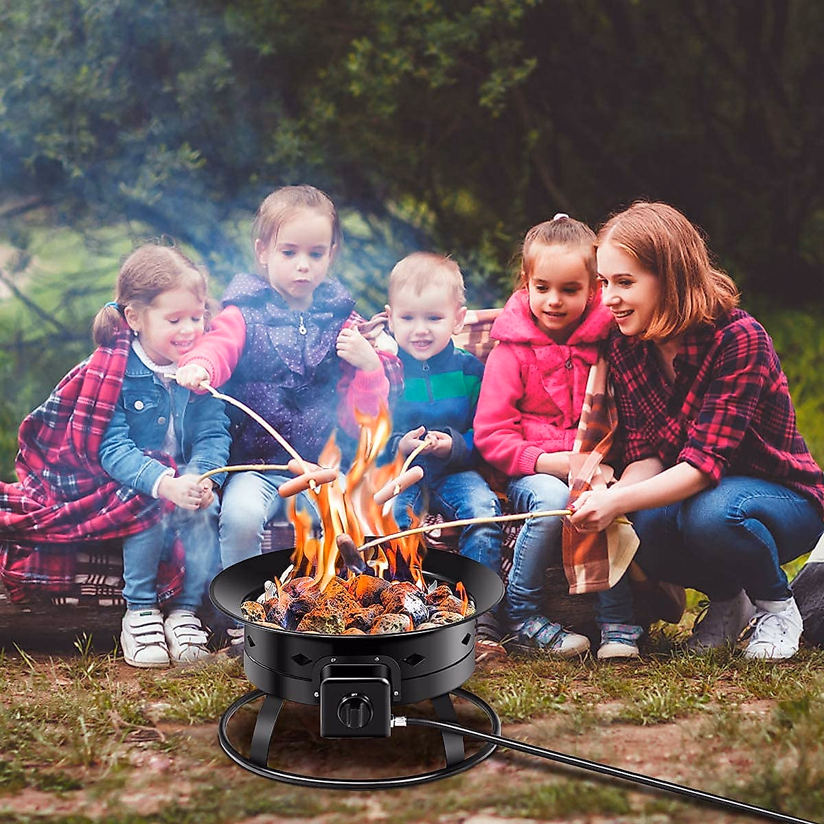 ReunionG 58,000 BTU Portable Propane Outdoor Fire Pit, w/ Cover & Carry Kit, CSA Certification, , Lava Rocks & 10 FT Hose, Durable Gas Fire Bowl for Outdoor Heating, Camping and Party, black