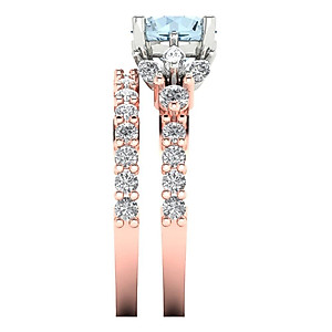 Clara Pucci 2.66 carat Round Shape 3 stone Created Aquamarine Engagement Wedding Anniversary Bridal ring band set 14k Rose White Gold 7