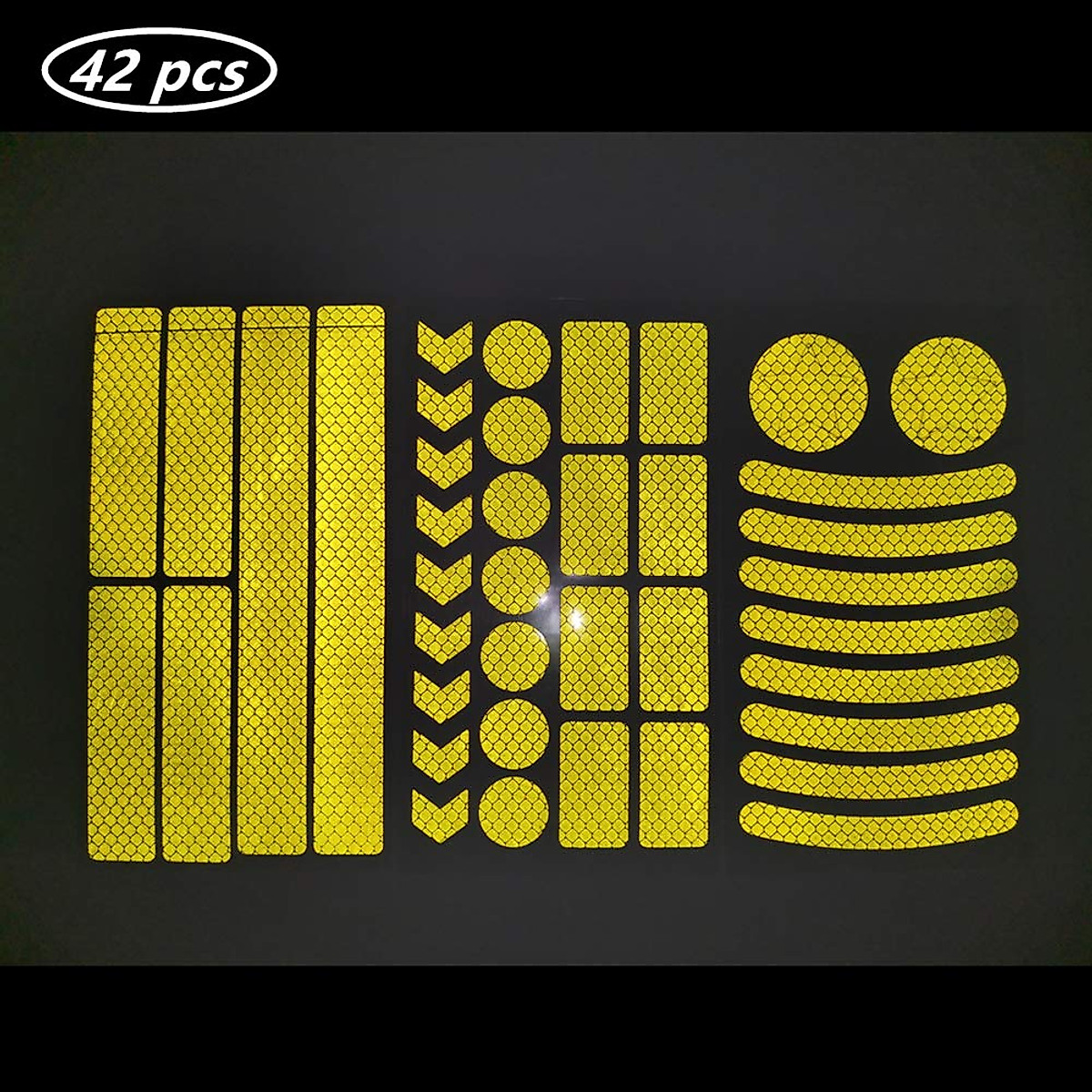 42Pcs Reflective Stickers, Reflective Helmet Bicycle Stickers， Reflective Decals, BikeReflective Tape, NightSafety StickersforBicycle, Wheelchairs, Motorbike, Helmet, Scooter (Green)