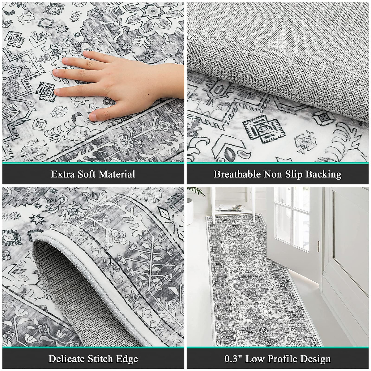 Pauwer Hallway Runner Rug 2'x6', Boho Washable Runner Rugs with Rubber Backing, Non Slip Carpet Runner for Hallways, Farmhouse Rug Runners for Kitchen Laundry Room Entryway Bathroom