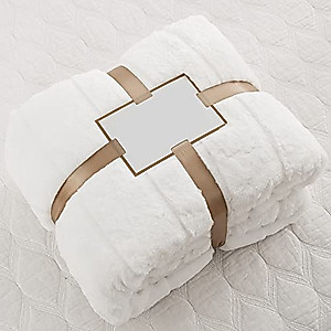 Ultra Soft Reversible Faux Fur Throw, Fluffy Blanket for Winter Sofa Couch, Cuddly & Warm(50"x 60", White)