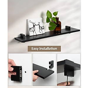 Gronda Black Floating Shelves for Wall 24 Inch Wood Floating Shelves Wall Mounted Wooden Shelf Set of 2, Modern Wall Decor Organizer for Bedroom, Kitchen, Office, Living Room