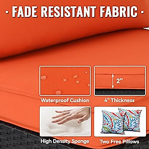 ESSENTIAL LOUNGER Outdoor Patio Furniture Set 7 Pieces Wicker Patio Conversation Set Outside Sectional Furniture Set Rattan Patio Sofa with Tempered Glass Table, Cushions & Pillows -Black,Orange