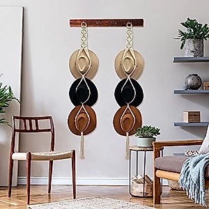 Gute Macrame Hat Hangers, Boho Hats Rack for for Wall Hanging, Black White Woven Women Hat Holder Organizer for Wide Brim and Fedoras Sun Hat Cowboy Hat Display, 2pcs(No hats)