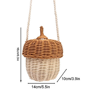Kids Rattan Storage Basket, Handmade Acorn Shaped Basket, Hand Woven Decorative Acorn Shaped Basket Bag, Mushroom Shape Decorative Woven Basket for Boys Girls Photography Props(Small Shoulder Bag)