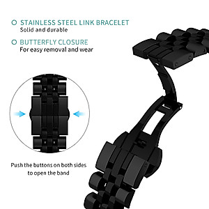 Camofit Band Compatible with Samsung Galaxy Watch 7/6/5/4 Band 40mm 44mm, Watch 6/4 Classic 47mm 43mm / 42mm 46mm, Watch 5 Pro 45mm, Watch 3 41mm, 20mm Stainless Steel Metal Band Strap, Black