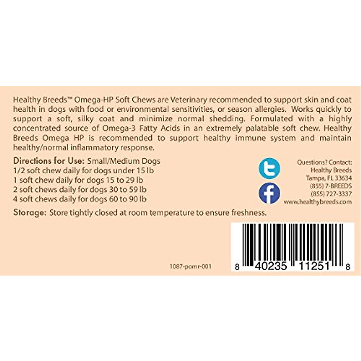 Healthy Breeds Pomeranian Omega HP Fatty Acid Skin and Coat Support Soft Chews 60 Count
