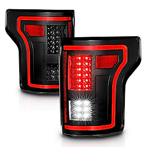 AmeriLite [Full LED Red Tube Smooth Lens Sequential Signal Black Taillights Pair for 2015-2017 Ford F150 Pickup - Passenger and Driver Side