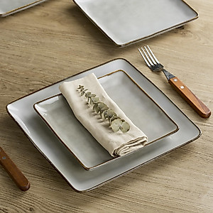 famiware Square Dinner Plates Set of 6, Large Pasta Plate, Ocean Square Stoneware Dessert Plates Dish Set for Kitchen, Reactive Glaze, Microwave Dishwasher Safe, Scratch Resistant, Grey