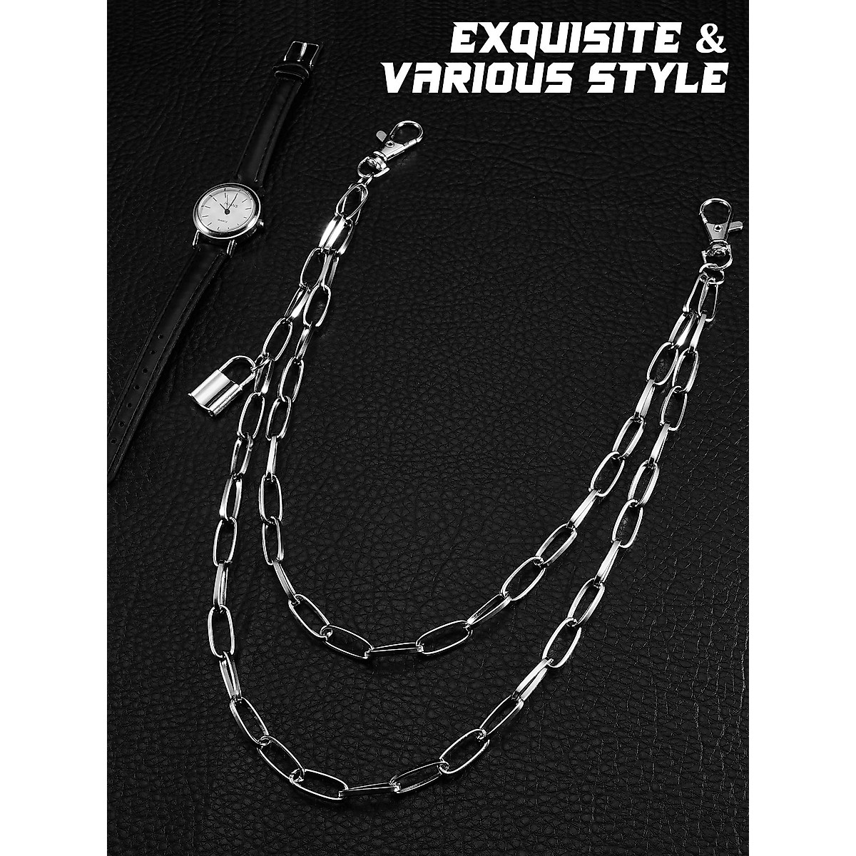 6 Pieces Chain Belt Jeans Pants Chain Goth Multi Layer Chains Heart Butterfly Lock Charm Waist Chain Wallet Chain Pocket Chain for Women Men(Butterfly Style)