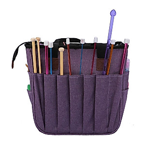 Knitting Yarn Bag, Portable Crochet Storage Tote Bag for Crochet Hooks, Knitting Needles, Yarn Skeins,Knitting Accessories Organizer,Suitable for Beginners and Experienced Crochet Lovers (Purple)